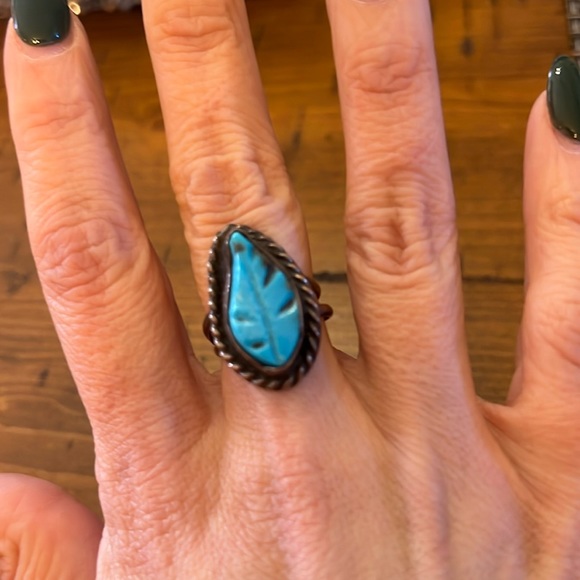Jewelry | Vintage Navajo Leaf Carved Turquoise Ring | Poshmark